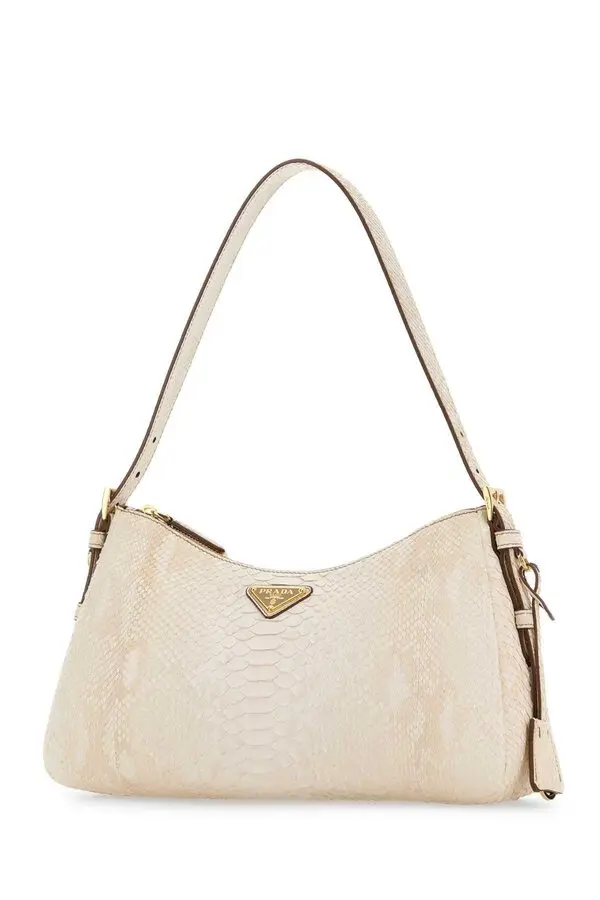 Prada Ivory Leather Aimee Shoulder Bag - White