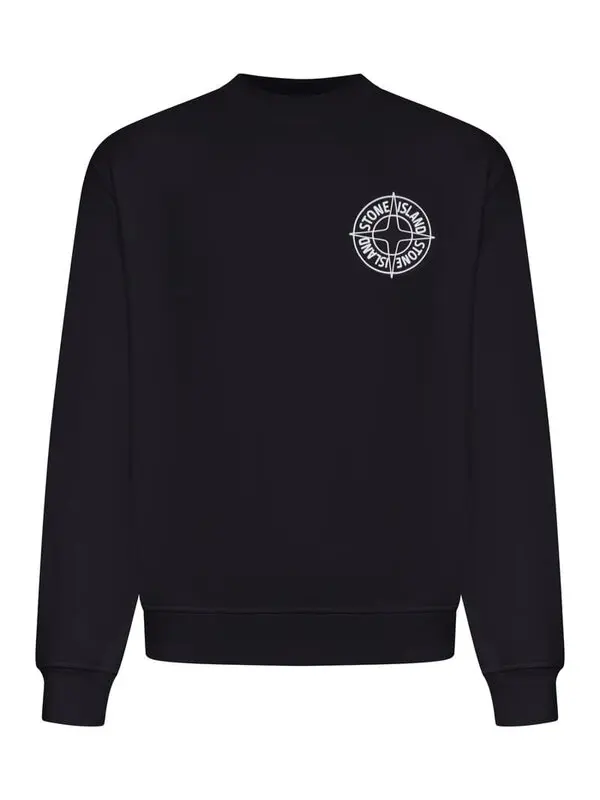 Stone Island Crew Neck Sweatshirt With Outline Compass Print - Black