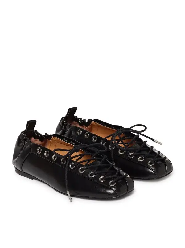 GANNI Oleatex Lace-up Ballet Flats - Black