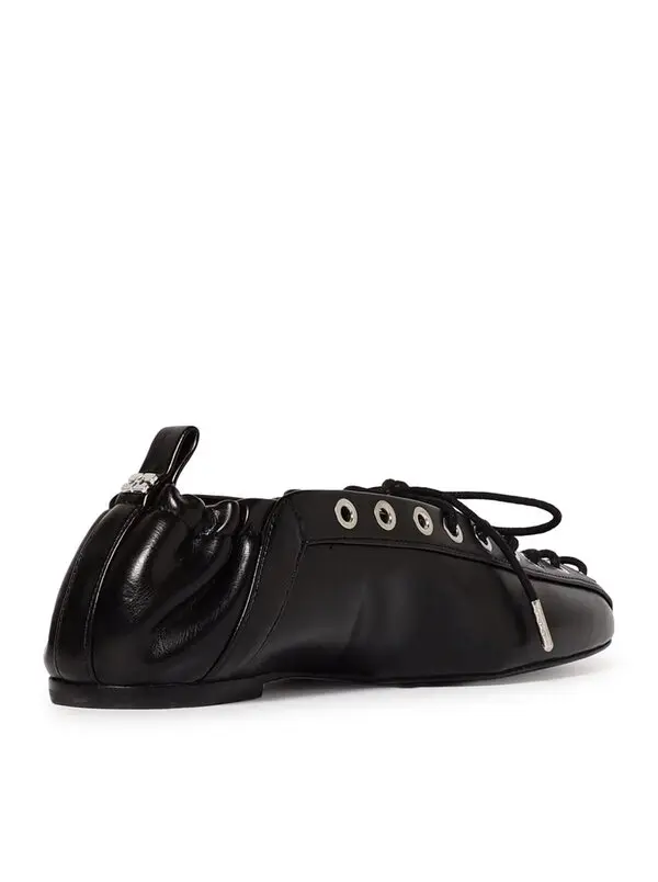 GANNI Oleatex Lace-up Ballet Flats - Black