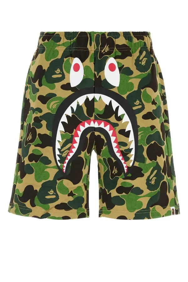 A BATHING APE Printed Cotton Abc Camo Shark Bermuda Shorts - Green