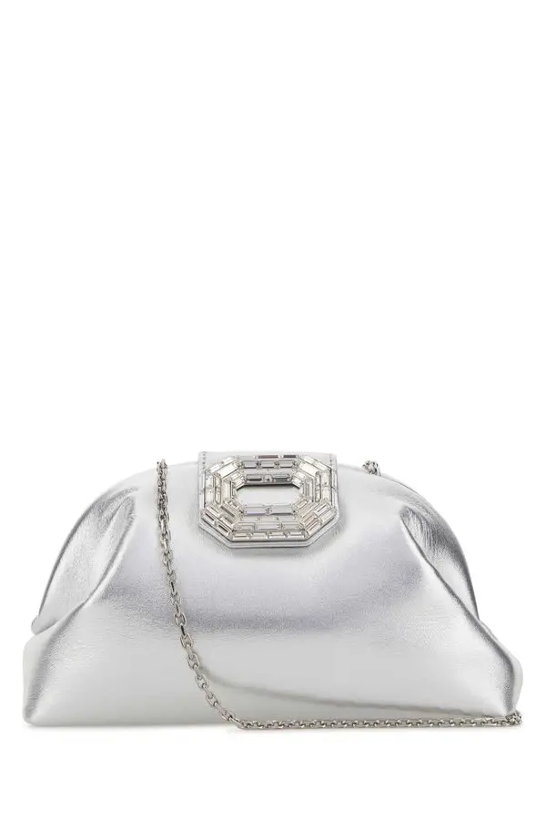 Amina Muaddi Metal Camelia Clutch - Silver