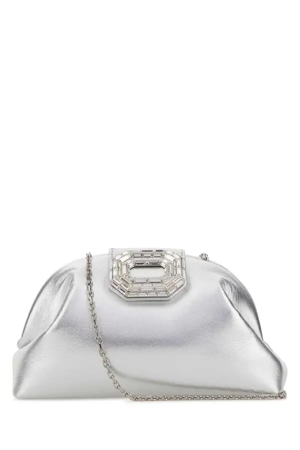 Amina Muaddi Metal Camelia Clutch - Silver