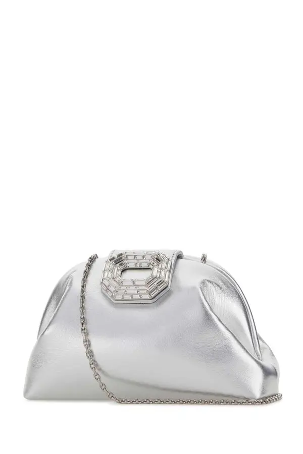 Amina Muaddi Metal Camelia Clutch - Silver