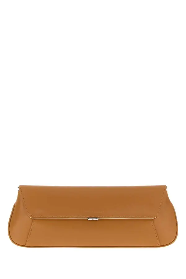 Amina Muaddi Camel Leather Ami Clutch - Brown