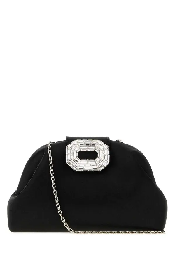 Amina Muaddi Satin Camelia Clutch - Black