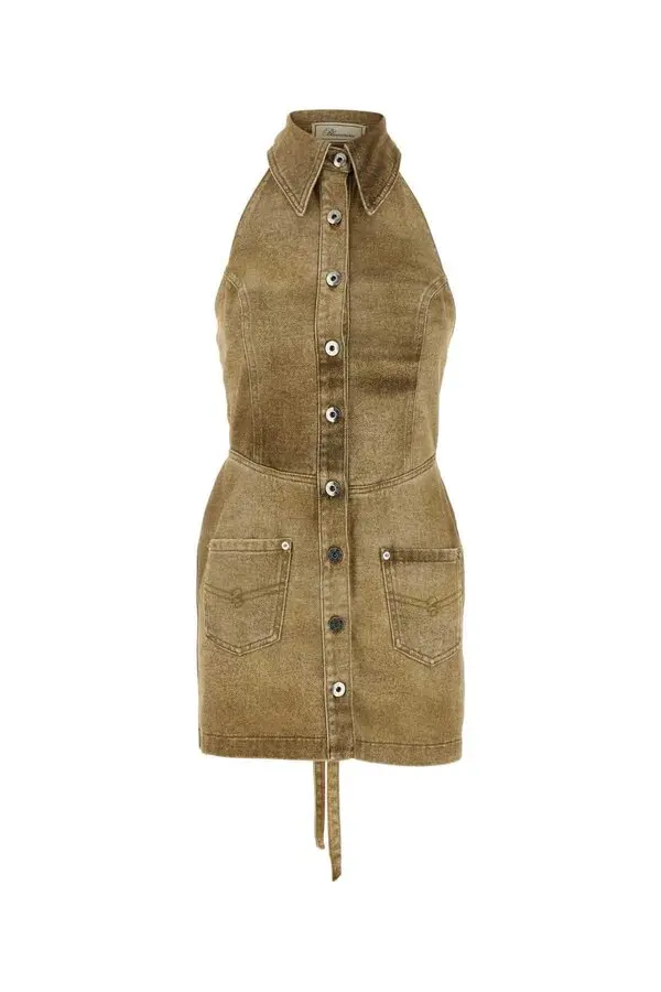 Blumarine Printed Denim Mini Dress - Brown