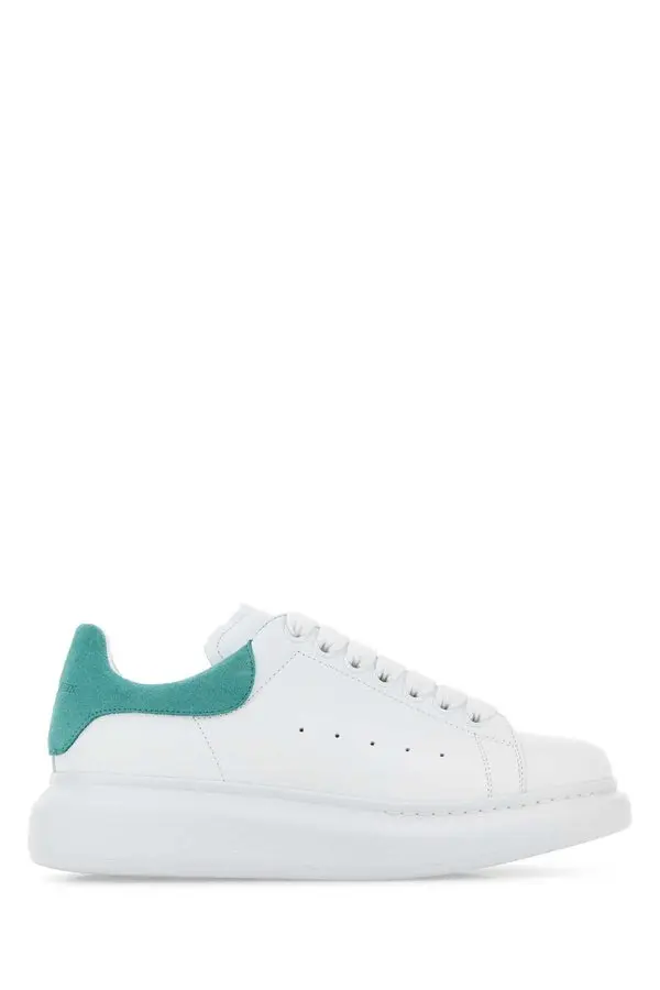 Alexander McQueen Leather Sneakers With Sea Green Suede Heel - White