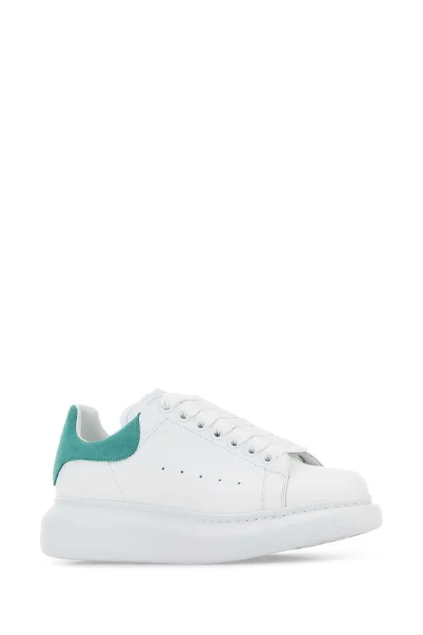Alexander McQueen Leather Sneakers With Sea Green Suede Heel - White
