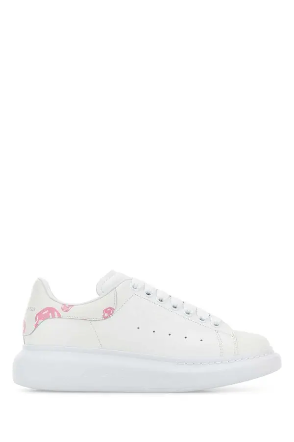 Alexander McQueen Leather Sneakers With Printed Leather Heel - White