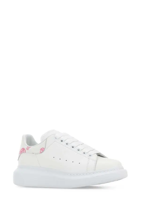 Alexander McQueen Leather Sneakers With Printed Leather Heel - White