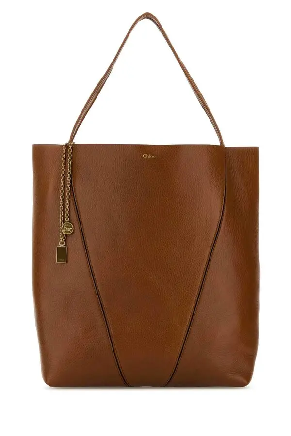 Chloé Leather Large Spin Shopping Bag - Brown