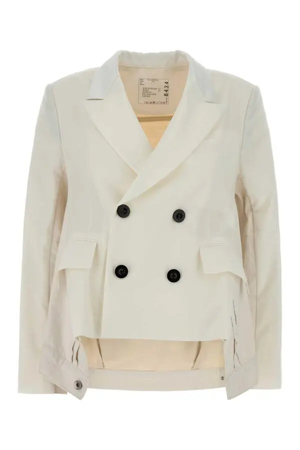 Sacai Ivory Twill And Denim Blazer - White