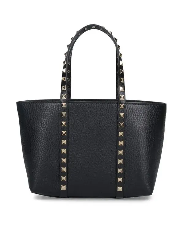 Valentino Garavani Rockstud Mini Tote In Hammered Leather - Black