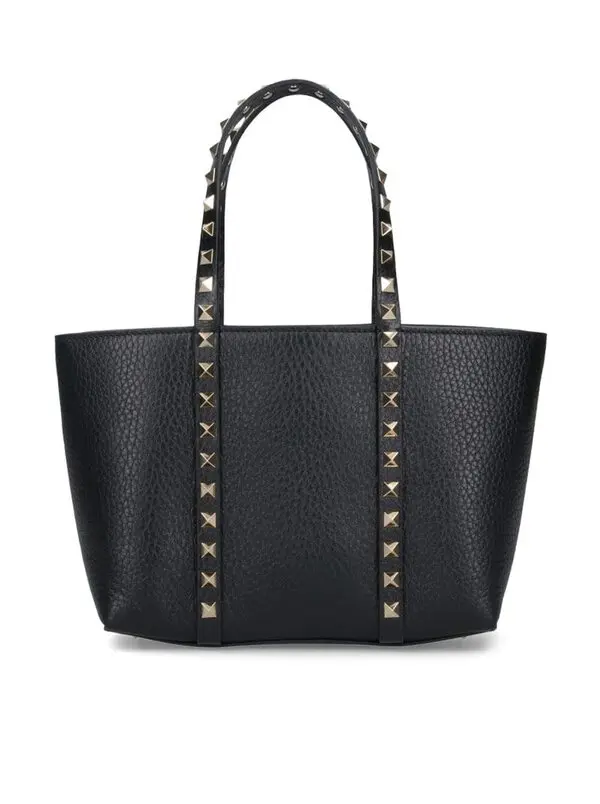 Valentino Garavani Rockstud Mini Tote In Hammered Leather - Black
