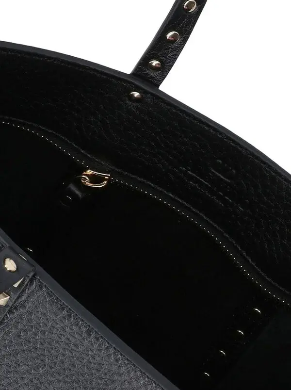 Valentino Garavani Rockstud Mini Tote In Hammered Leather - Black