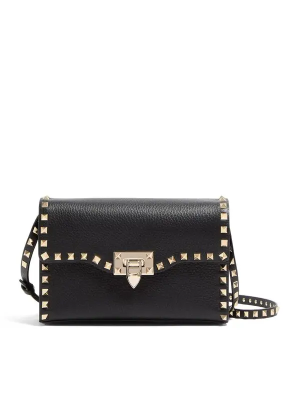Valentino Garavani Rockstud Small Garnet Calfskin Crossbody Bag - Black