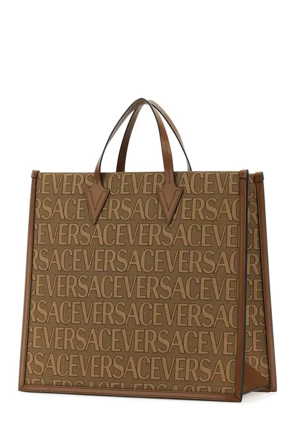 Versace Embroidered Canvas Allover Shopping Bag