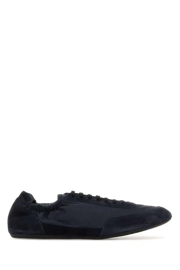 Prada Navy Nylon And Suede Sneakers - Blue
