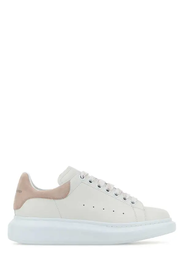 Alexander McQueen Leather Sneakers With Powder Pink Suede Heel - White