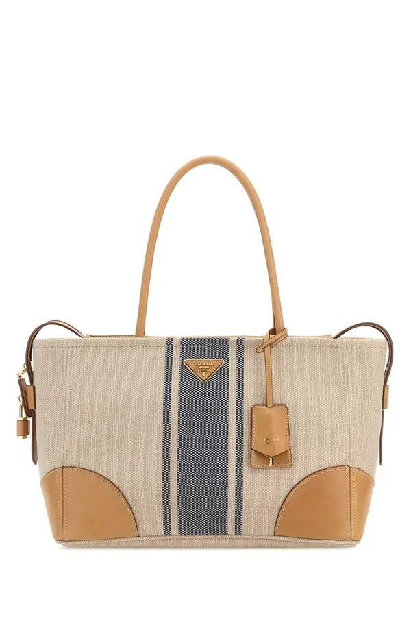 Prada Sand Canvas Large Shopping Bag