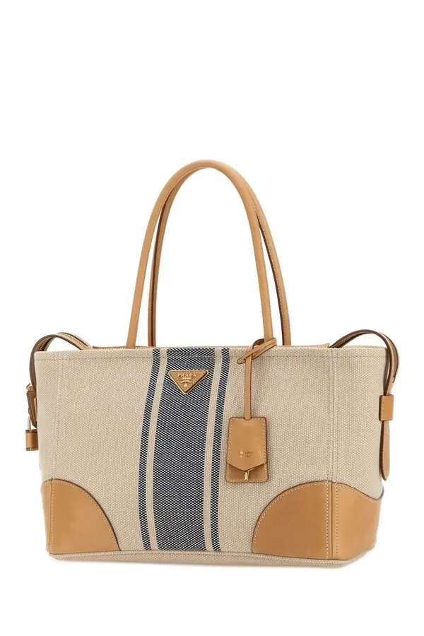Prada Sand Canvas Large Shopping Bag