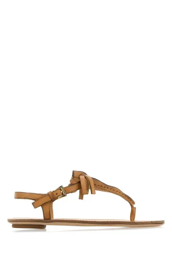 Prada Leather Thong Sandals - Brown