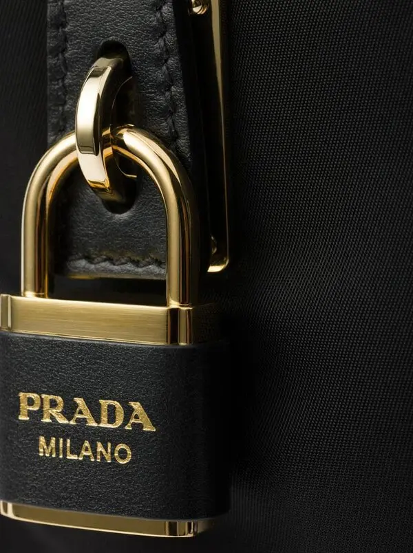 Prada Small Re-nylon And Leather Shoulder Bag With Padlock