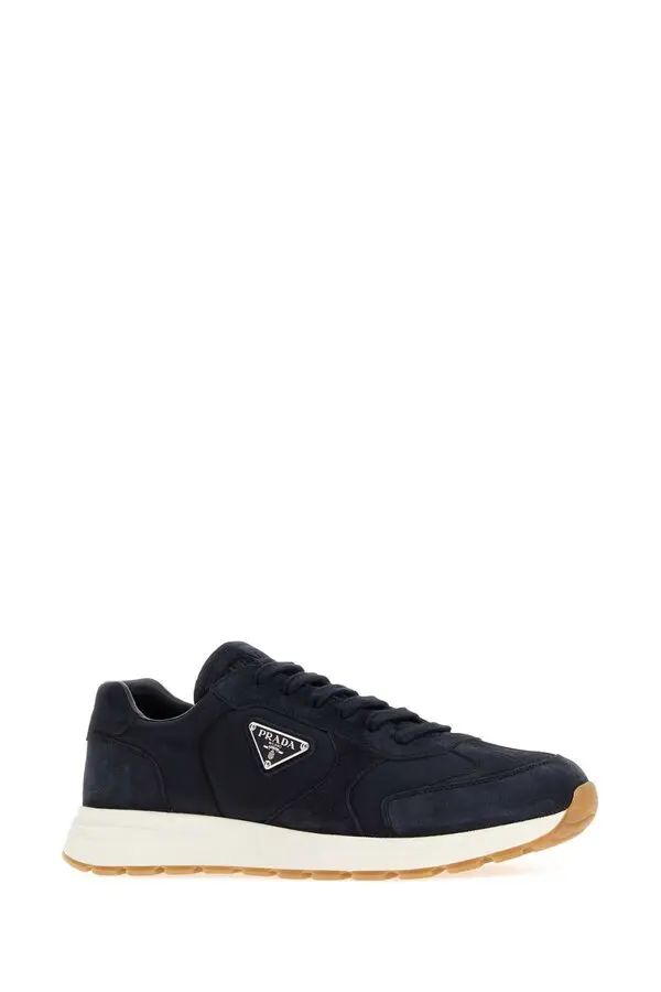 Prada Navy Re-nylon And Suede Sneakers