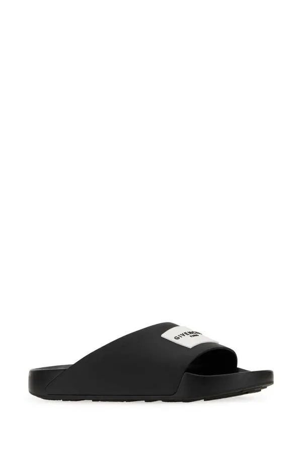 Givenchy Rubber Label Slippers - Black