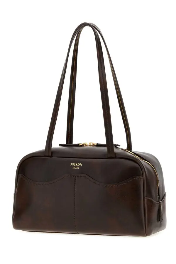 Prada Dark Leather Large Carry Shoulder Bag