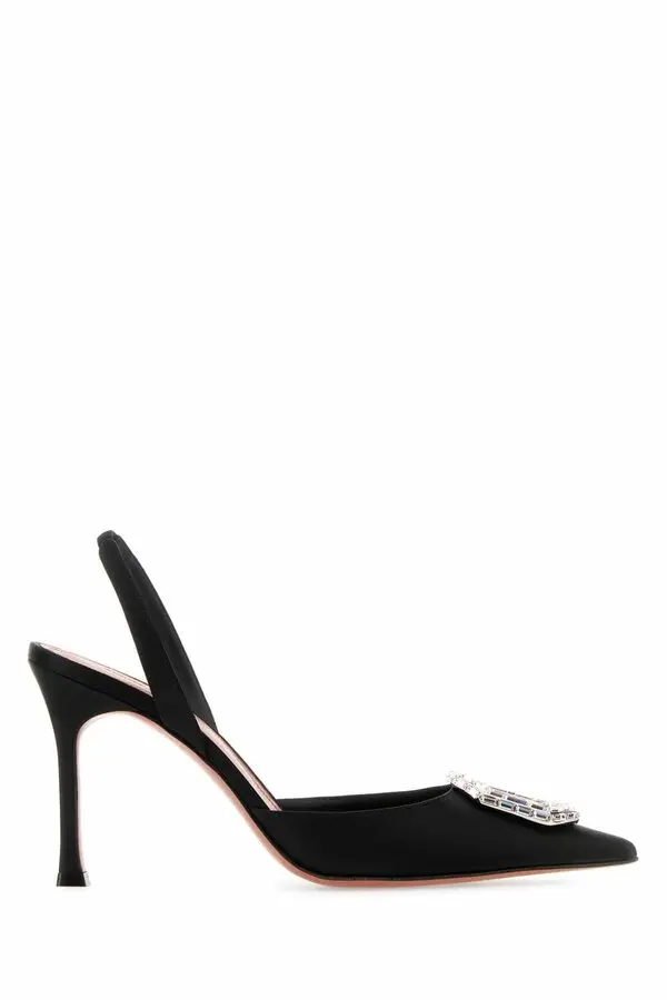 Amina Muaddi Satin Camelia Pumps - Black