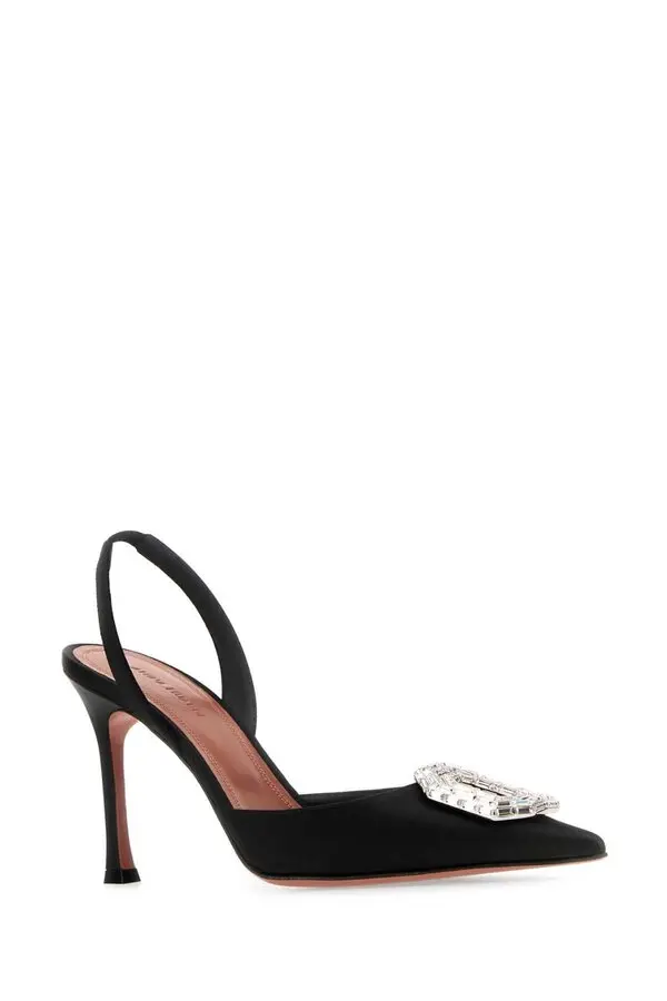 Amina Muaddi Satin Camelia Pumps - Black
