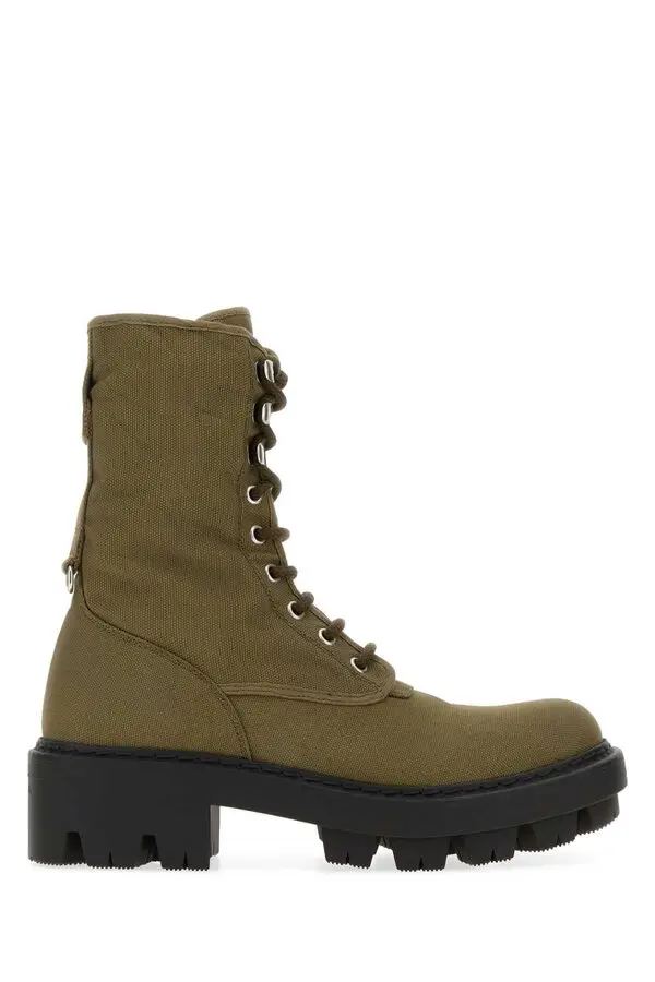 Prada Olive Canvas Boots - Green