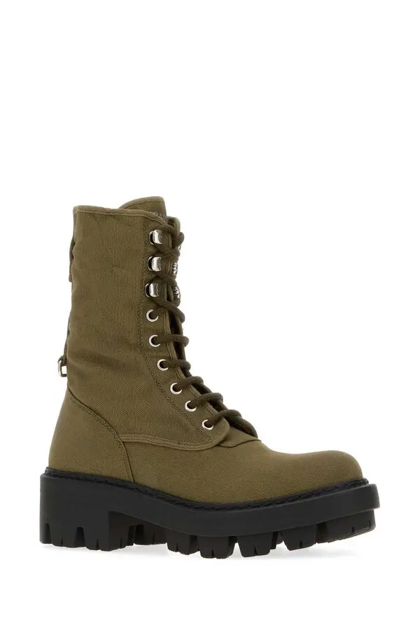 Prada Olive Canvas Boots - Green