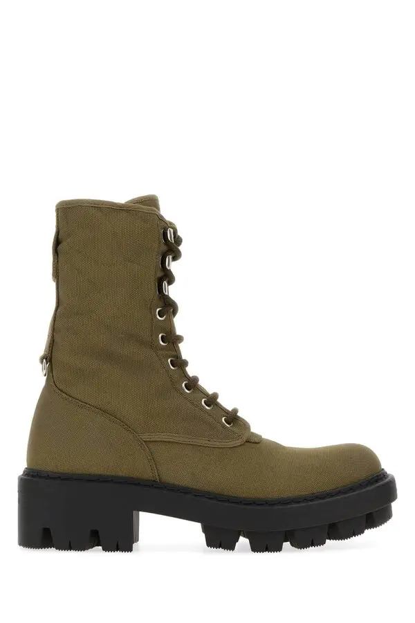 Prada Canvas Combat Boots - Green