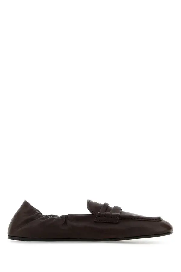 Miu Miu Dark Nappa Leather Ruches Loafers - Brown