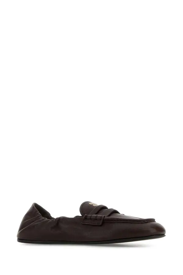 Miu Miu Dark Nappa Leather Ruches Loafers - Brown