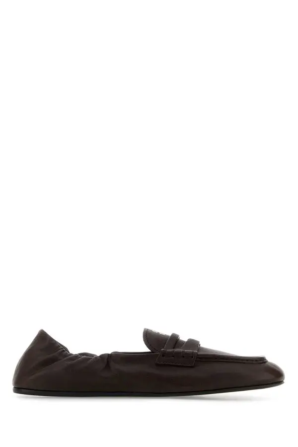 Miu Miu Nappa Leather Ruched Loafers - Brown
