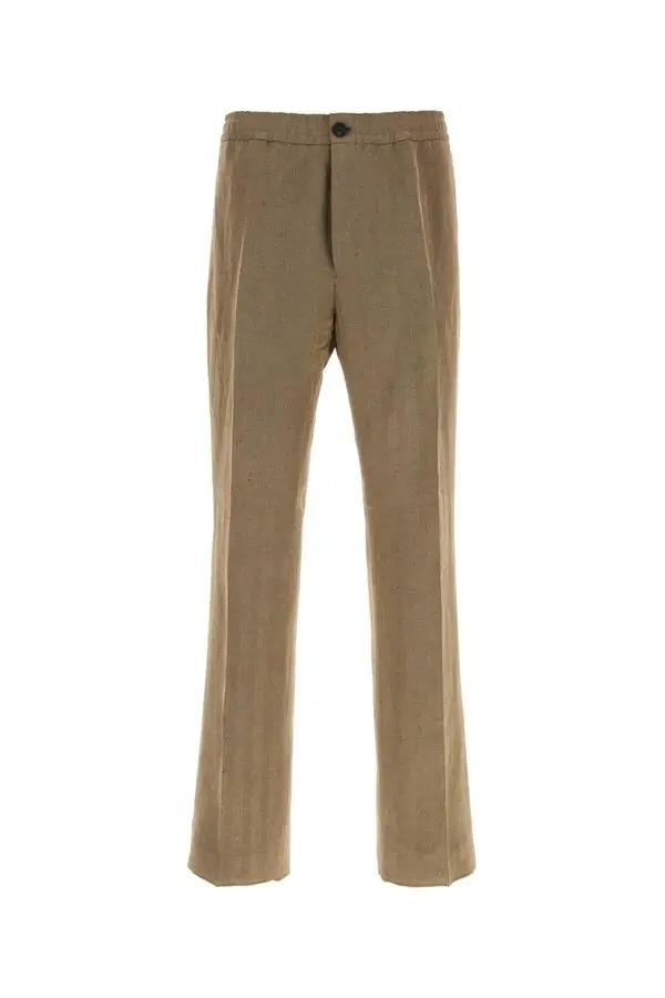 FERRAGAMO Cappuccino Linen Blend Pant - Brown