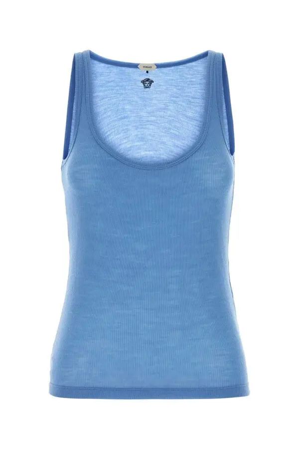 Versace Cerulean Wool Tank Top - Blue