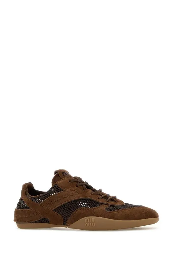 Miu Miu Suede And Mesh Sneakers - Brown