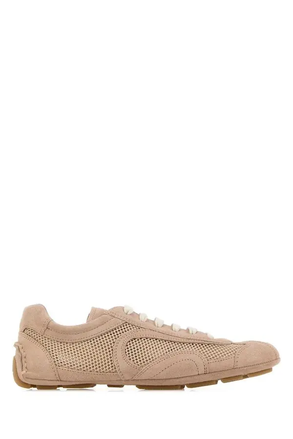 Prada Powder Suede And Mesh Montecarlo Sneakers - Pink