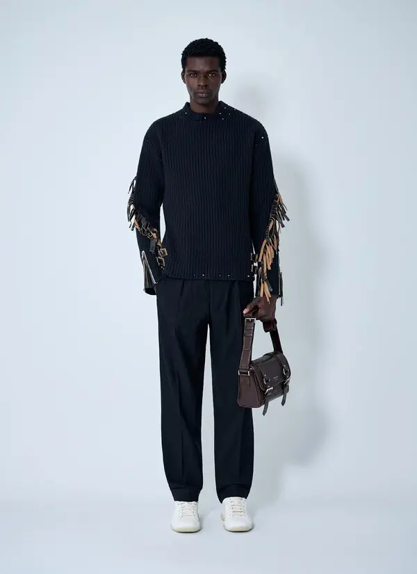 Prada Leather Embellished Wool Sweater
