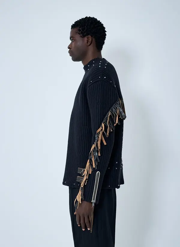 Prada Leather Embellished Wool Sweater
