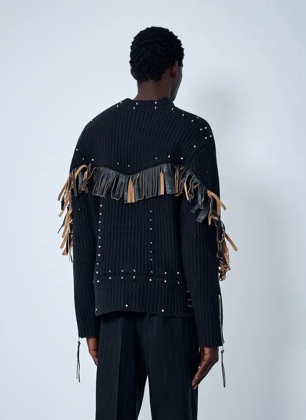Prada Leather Embellished Wool Sweater