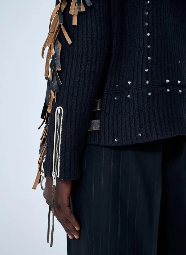 Prada Leather Embellished Wool Sweater