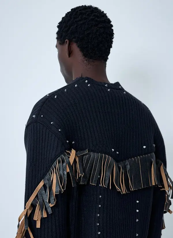 Prada Leather Embellished Wool Sweater