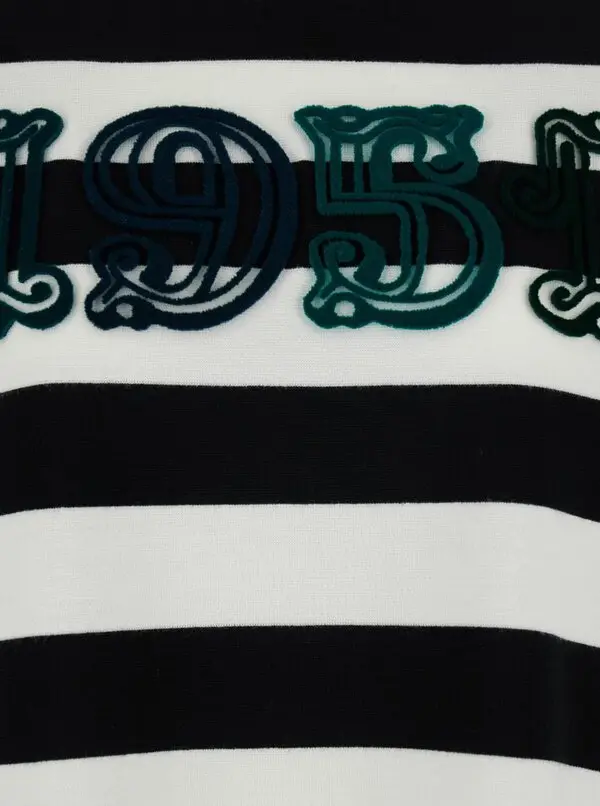 Max Mara Viterbo' Black And White Crewneck Sweater With Embroidery On The Front And All-over Striped Motif In Wool - Multicolor