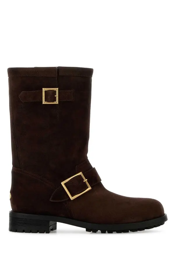 JIMMY CHOO Chocolate Suede Biker Ankle Boots - Brown